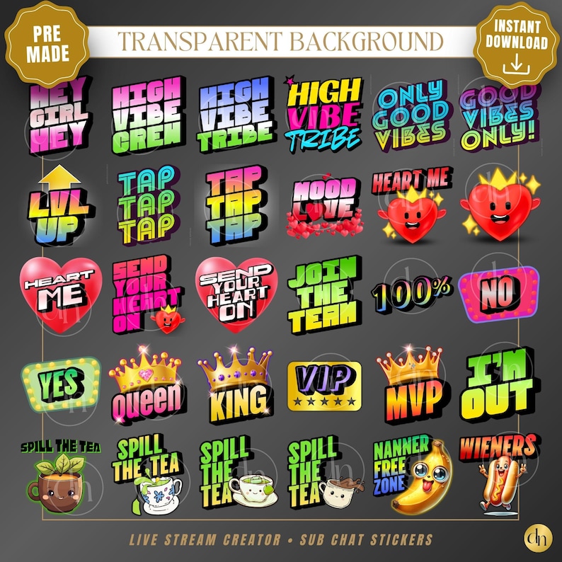 Tiktok Live Stream Chat Stickers PNG Bundle – 80+ Cute Emoji Style ...