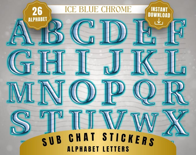 Chrome Blue Alphabet PNG Stickers: Tiktok Live Chat Overlay (digital ...