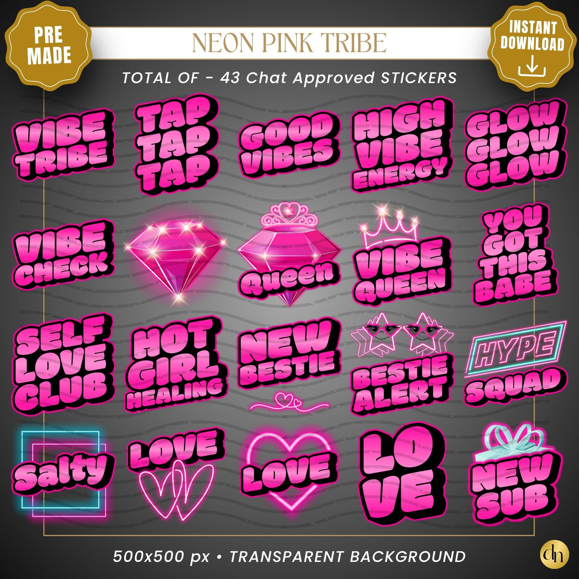 Pink Neon Tiktok Stickers: Girly Stream Chat Emotes (digital Download ...
