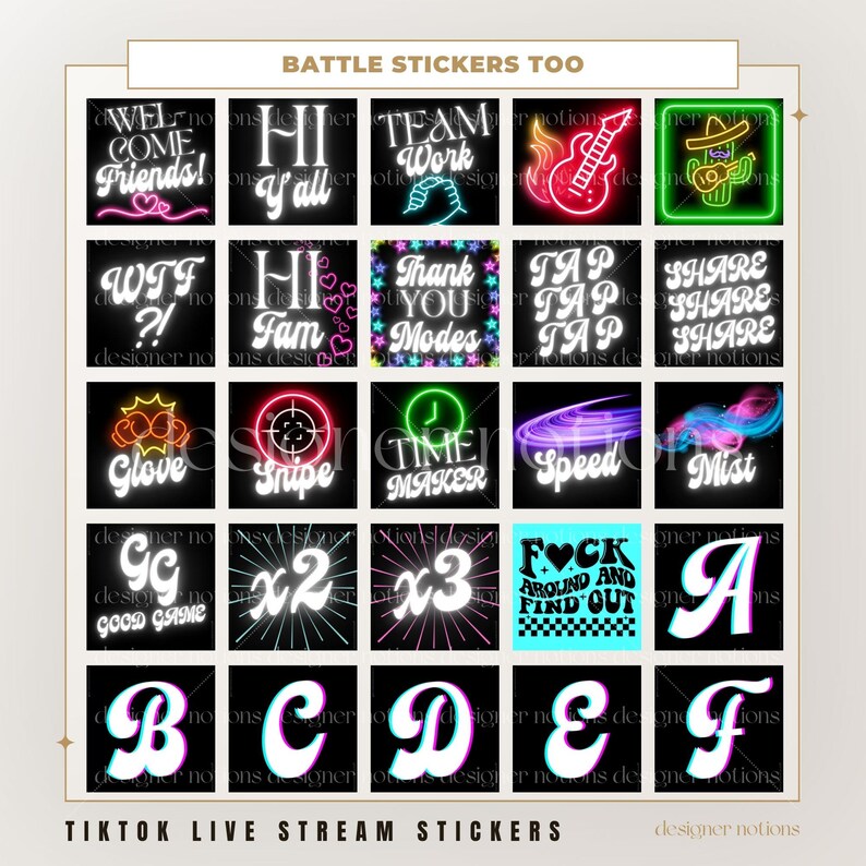 Retro Neon White Tiktok Subscriber Emotes: 70+ Livestream Stickers ...