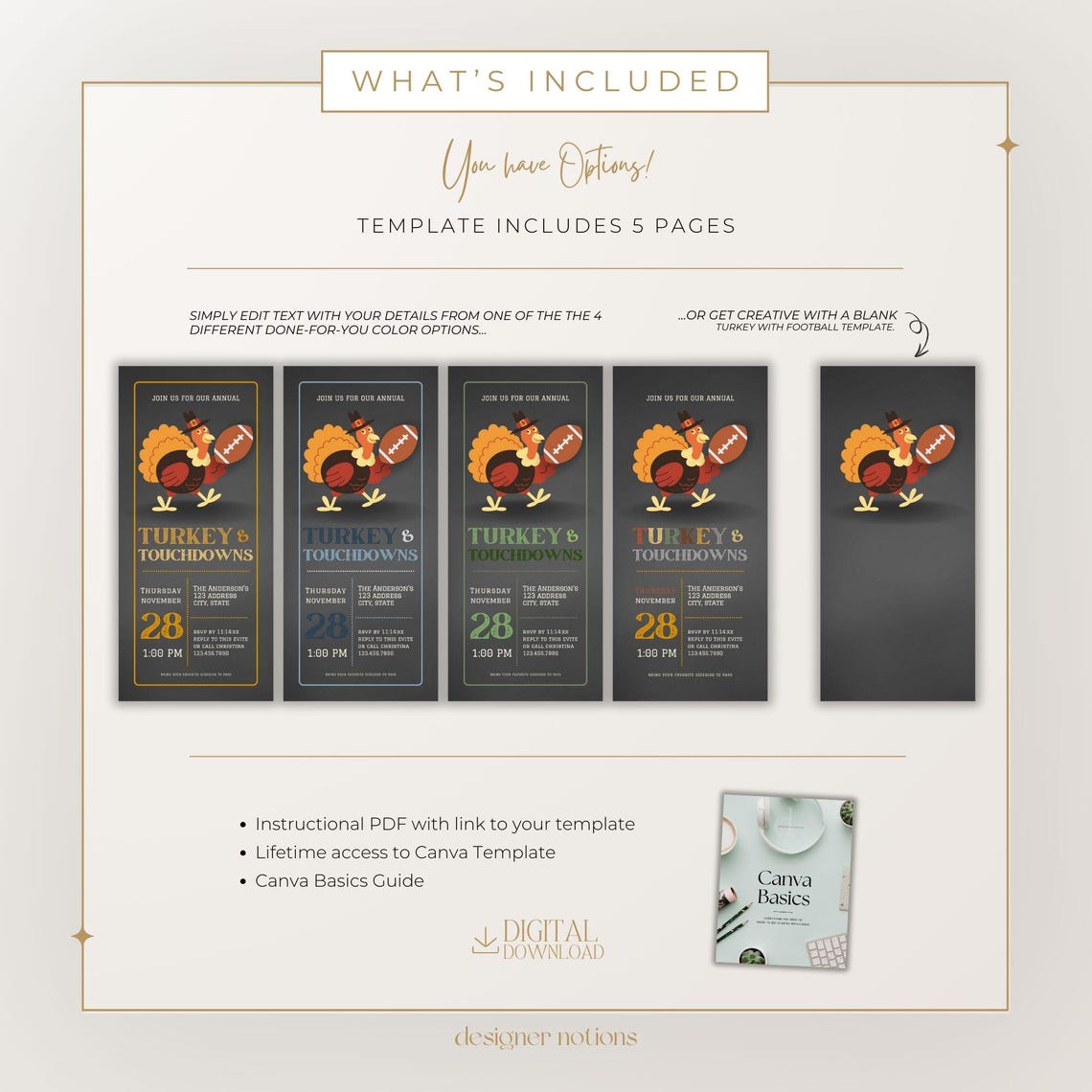 Thanksgiving Football Evite Template: Turkey & Touchdowns (canva ...