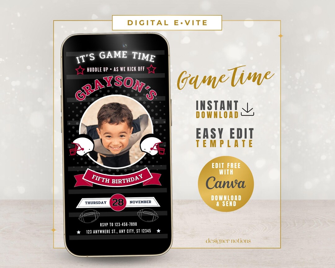 Football Party Photo Invitation: Game Time, Atlanta Falcons Colors ...