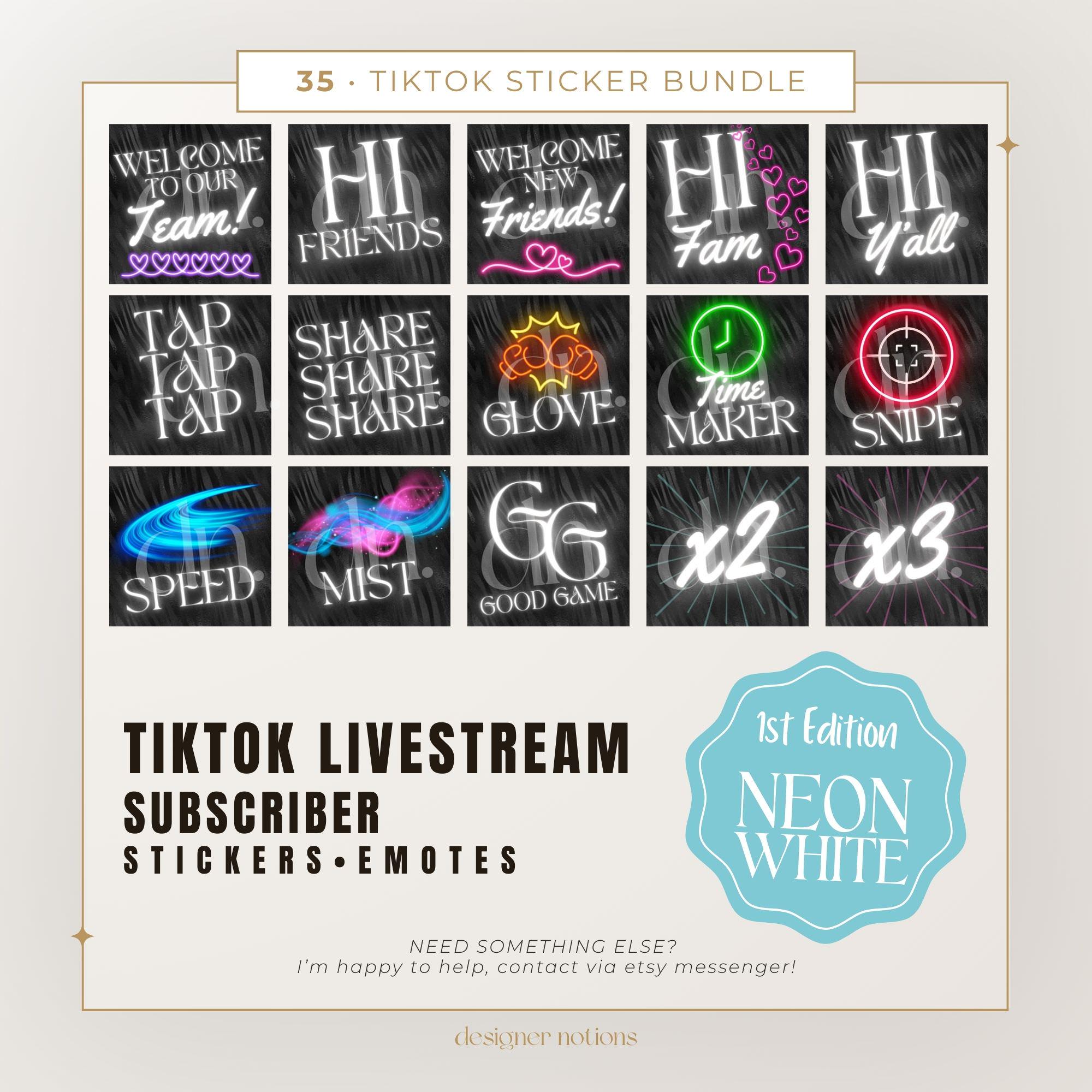 Neon White Tiktok Stickers: Livestream Emotes, Badges (digital Download ...
