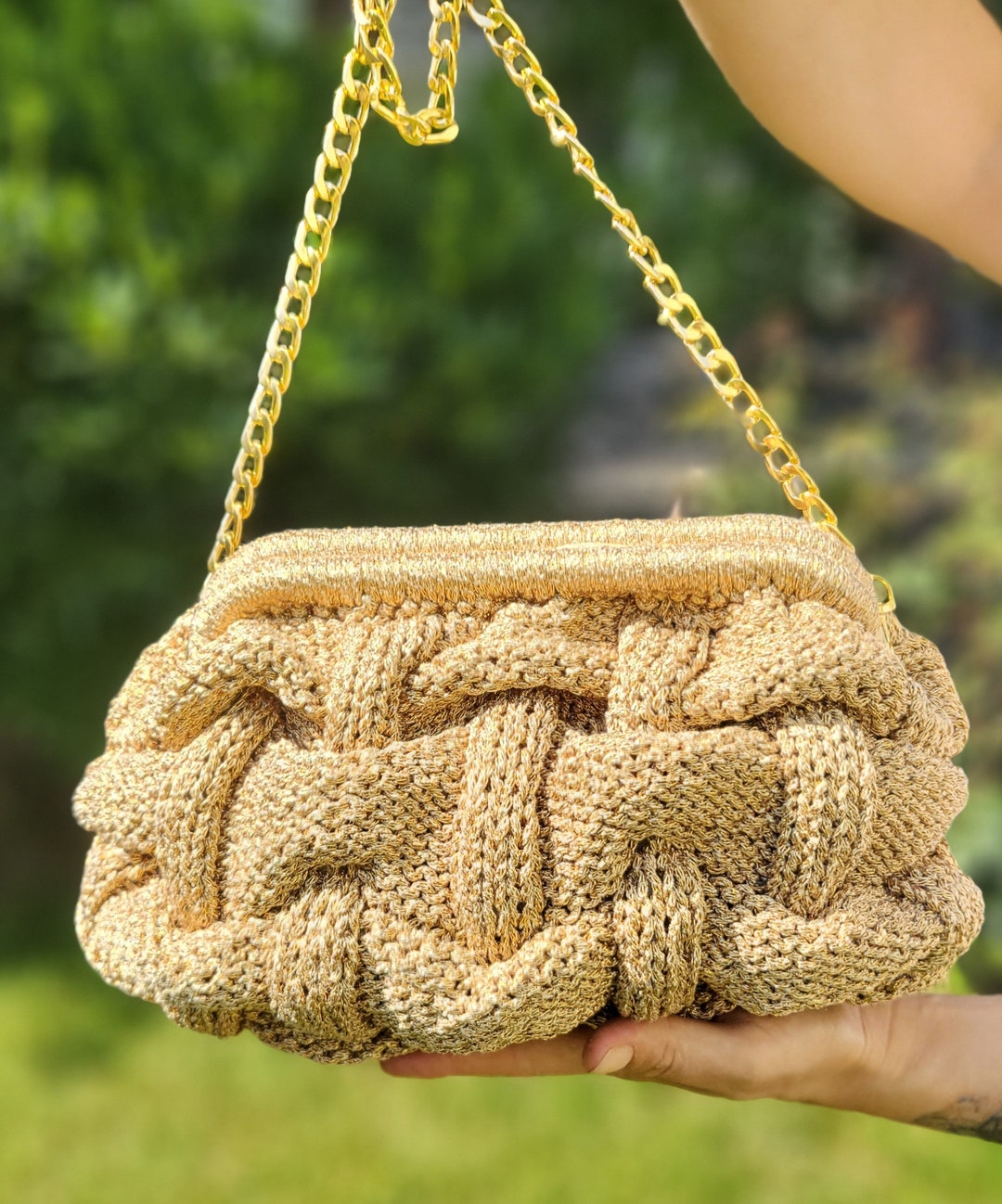 Gold Evening Purse Gift for Bride Knit Clutch Cocktail Bag - Etsy
