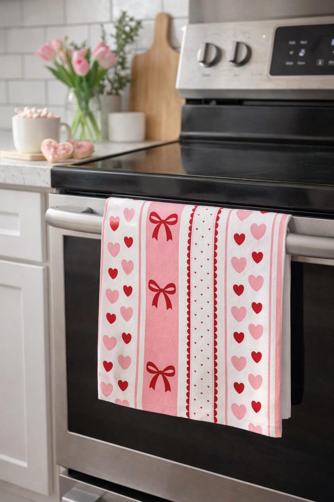 Pink Heart and Bow Stripe Valentine Kitchen Hand Towel - Etsy