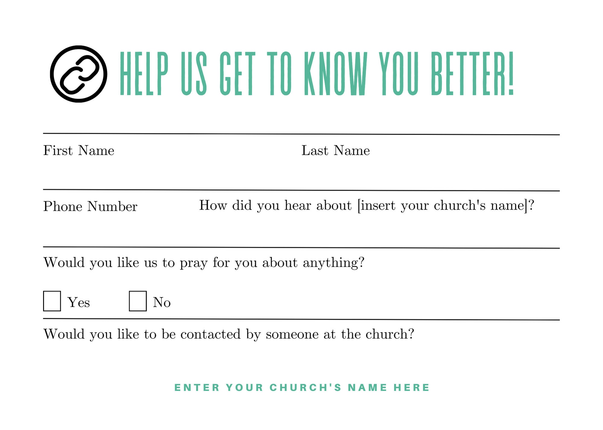 Church Visitor Information Card, 5'x7' Printable - Etsy