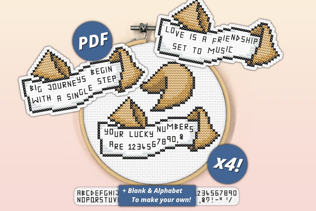Fortune Cookie Cross Stitch Pattern, Modern Food Design, Customisable ...
