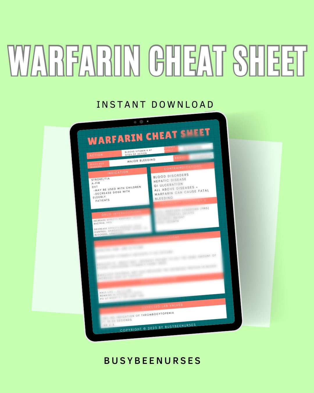 Warfarin Study Note Sheet NCLEX Study Guide Pdf - Etsy