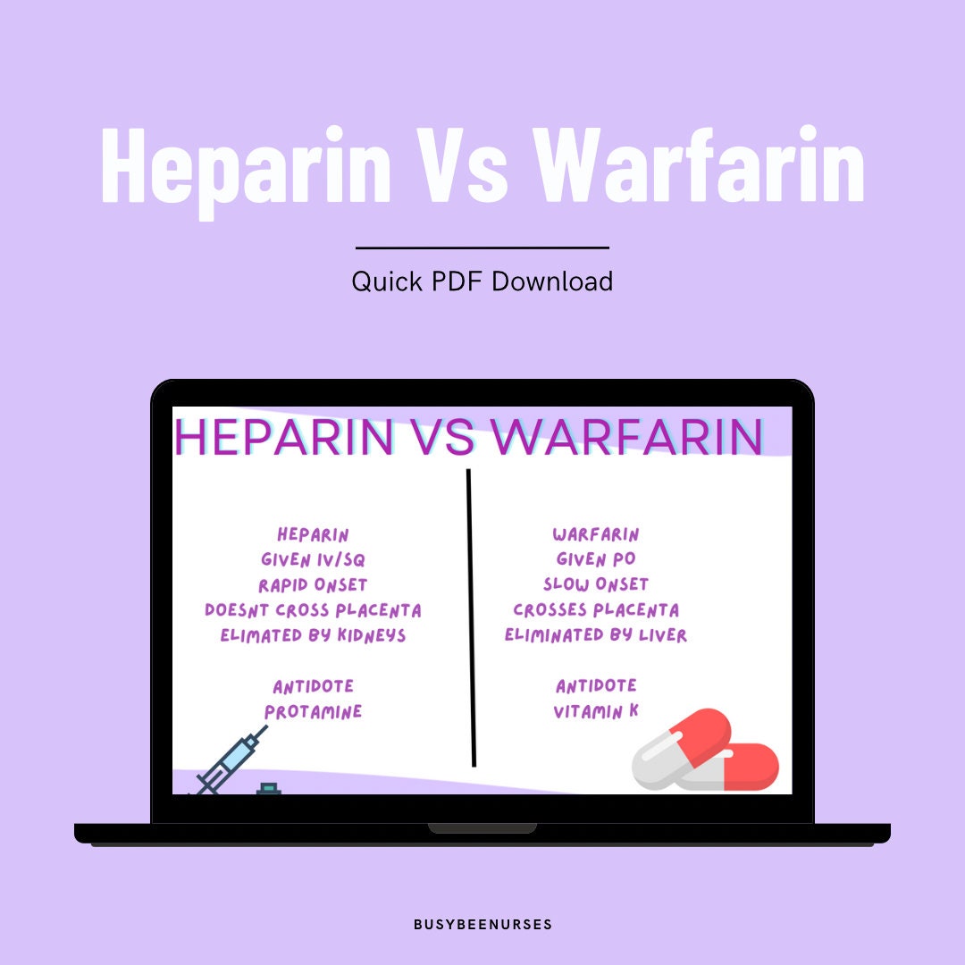 Nursing Pharmacology Heparin Vs Warfarin NCLEX Study Guide Pdf - Etsy
