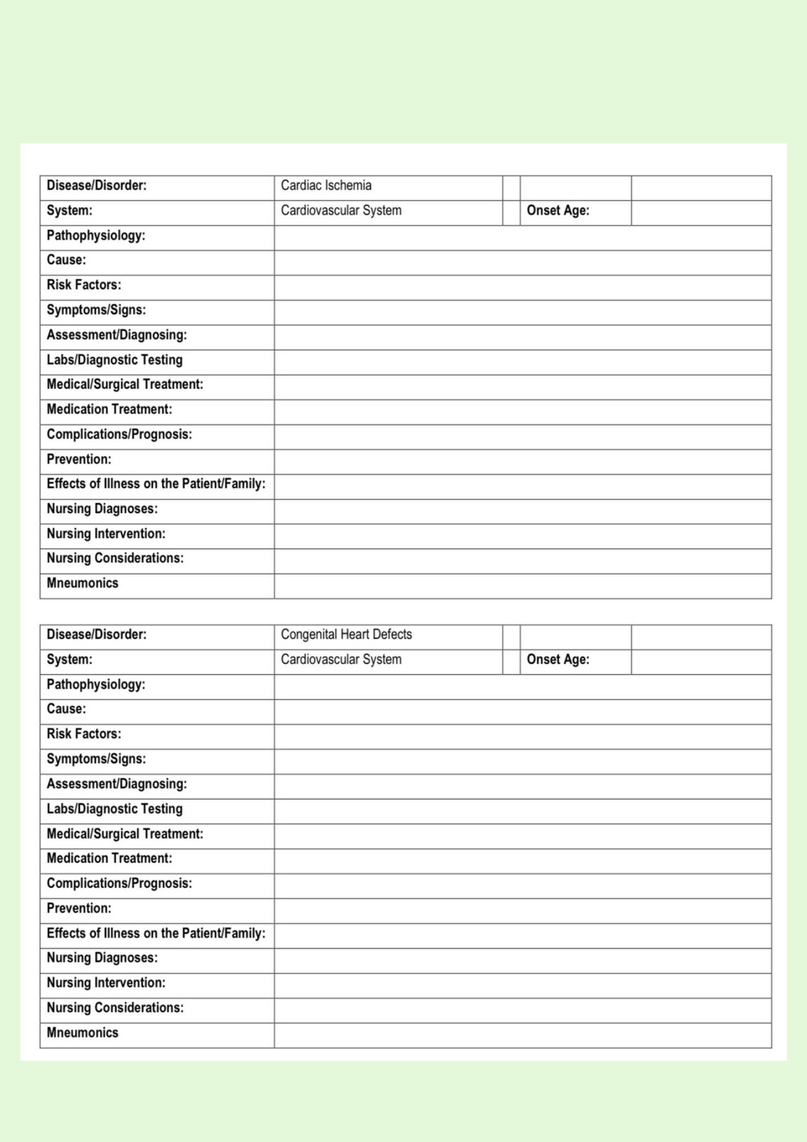 Nursing Pathophysiology Template Printable - Etsy