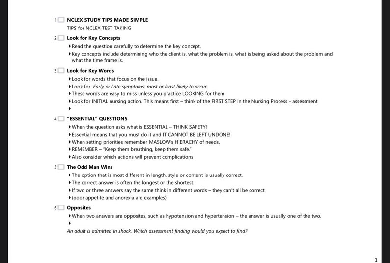 Nclex RN Tips Sheet - Etsy