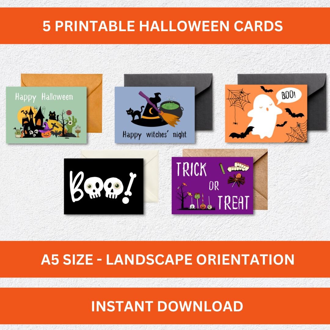 5 Printable Halloween Cards Perfect to Send to Your Family and - Etsy