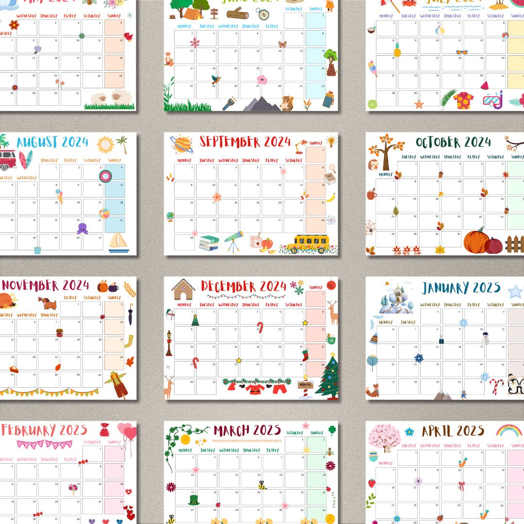 Cute Printable School Calendar 2024 & 2025. Monthly Planner Ready to ...