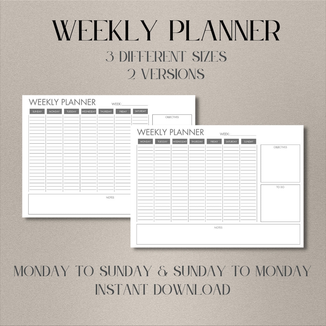 Printable and Digital Weekly Planner. Landscape Orientation With 3 ...