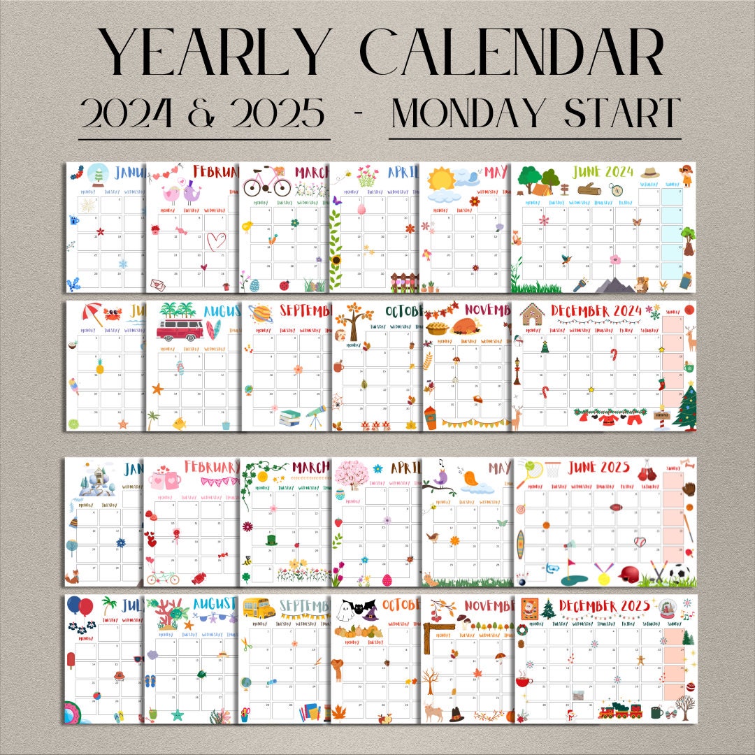 Cute Printable School Calendar 2024 & 2025. Monthly Planner Ready to ...