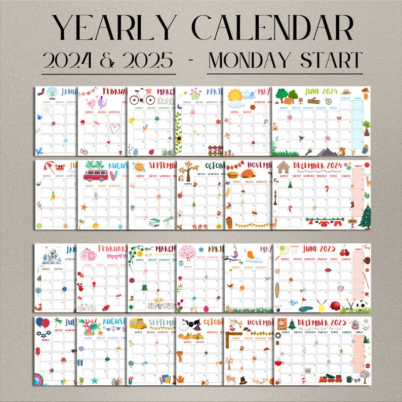 Cute Printable School Calendar 2024 & 2025. Monthly Planner Ready to ...