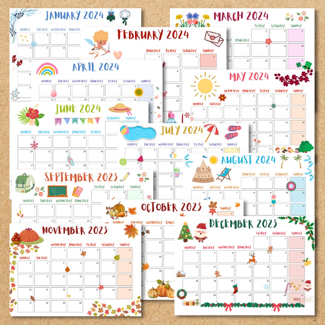 Cute Printable School Calendar 2023 2024. Monthly Planner Ready to ...