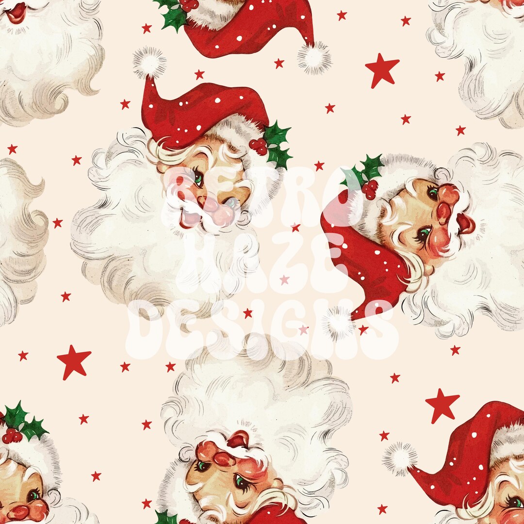 Vintage Retro Santa Seamless Pattern Christmas Digital Pattern Digital ...