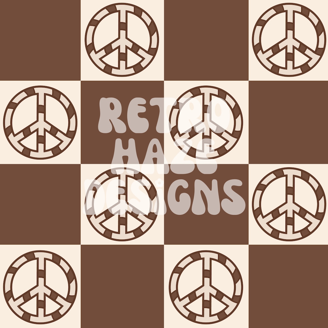 Checkered Seamless Pattern, Peace Signs, Cream and Brown - Etsy