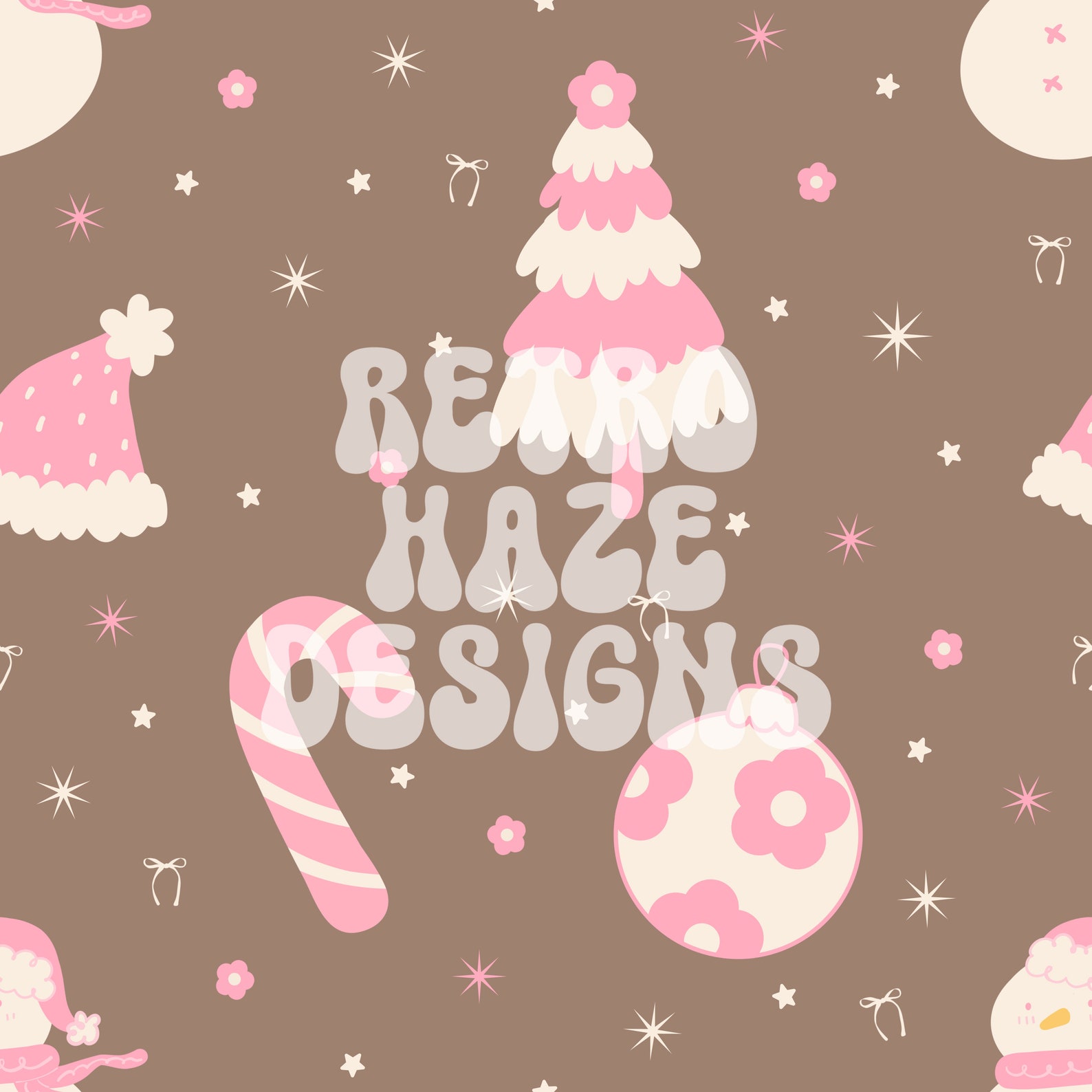 Pink Brown Christmas Pattern, Seamless Fabric Design (digital Download ...