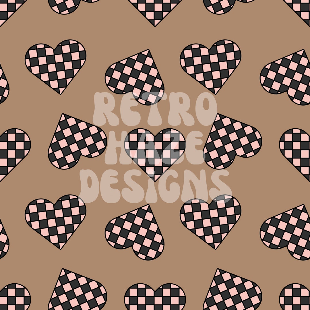 Valentines Day Hearts, Seamless Pattern, Checkered Hearts, Charcoal ...