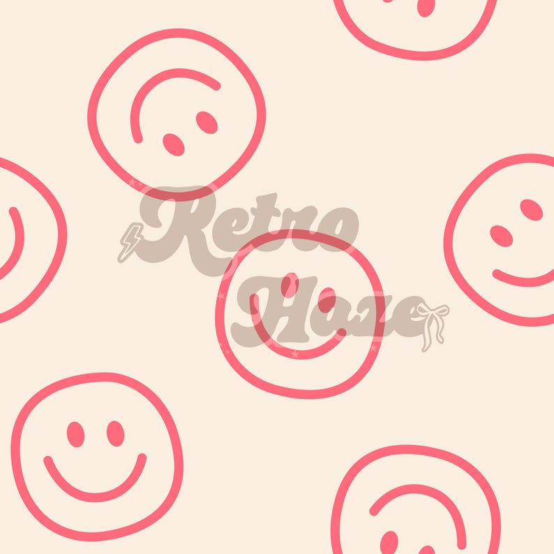 Retro Pink Smiley Face Seamless Pattern | Fabric, Stationery (digital ...