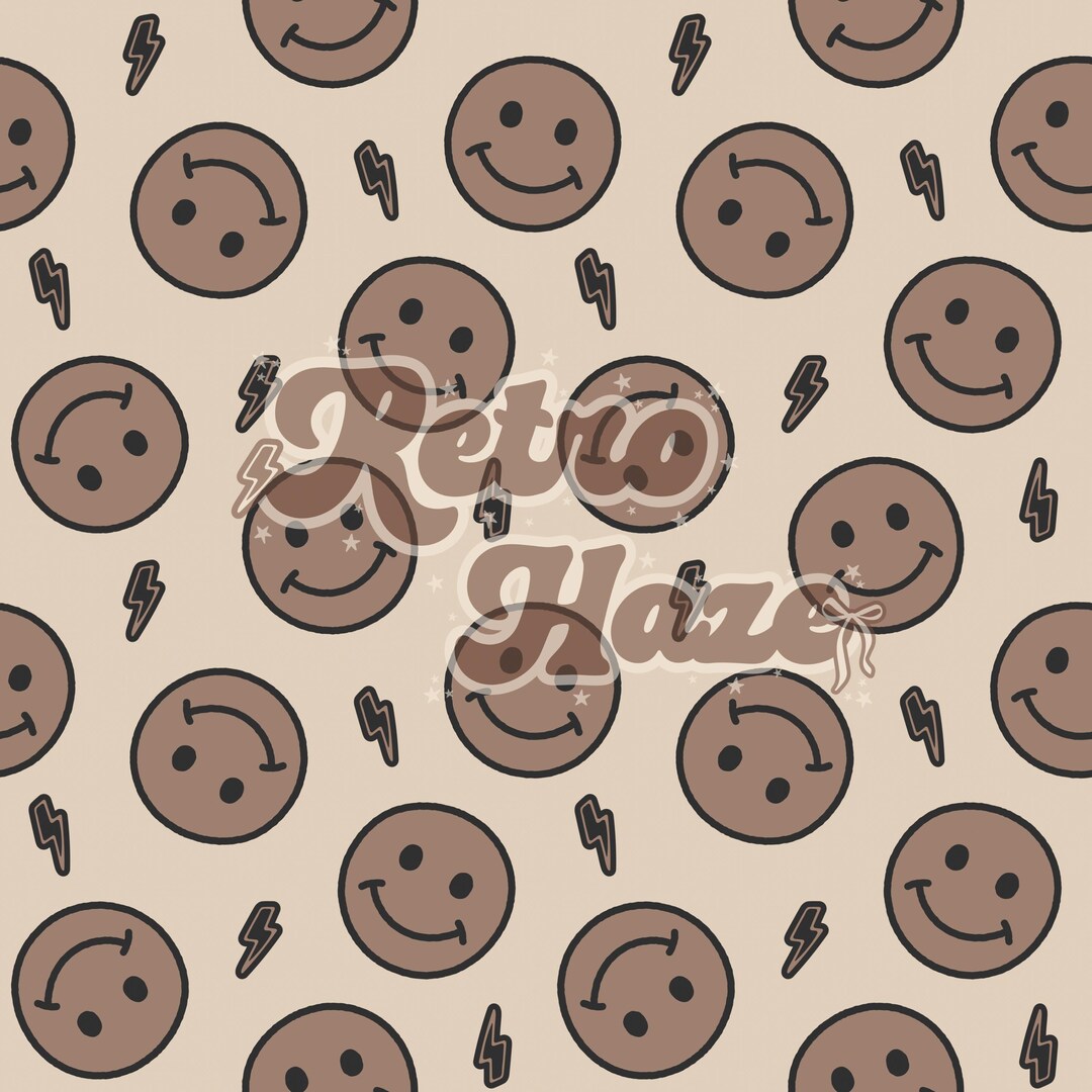 Seamless Pattern, Neutral Smiles, Lightning Bolts, Digital Repeating ...