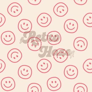 Retro Pink Smiley Face Seamless Pattern | Fabric, Stationery (digital ...