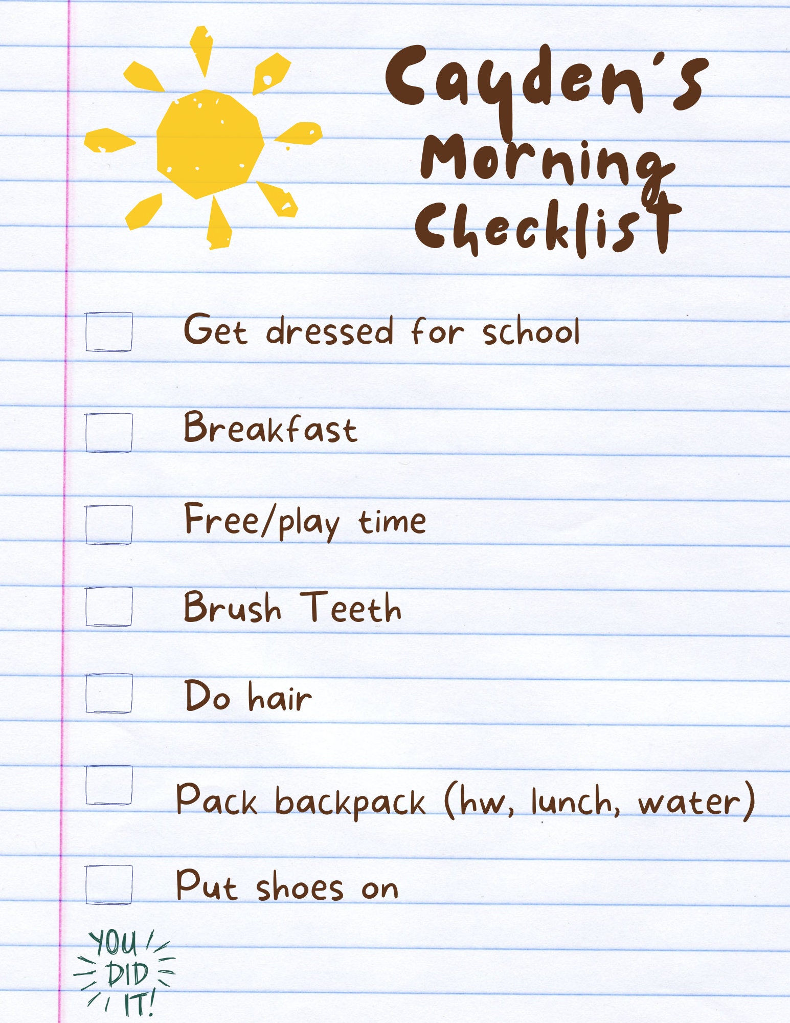 Kids Daily School Checklist Schedule Printable Editable Chore - Etsy