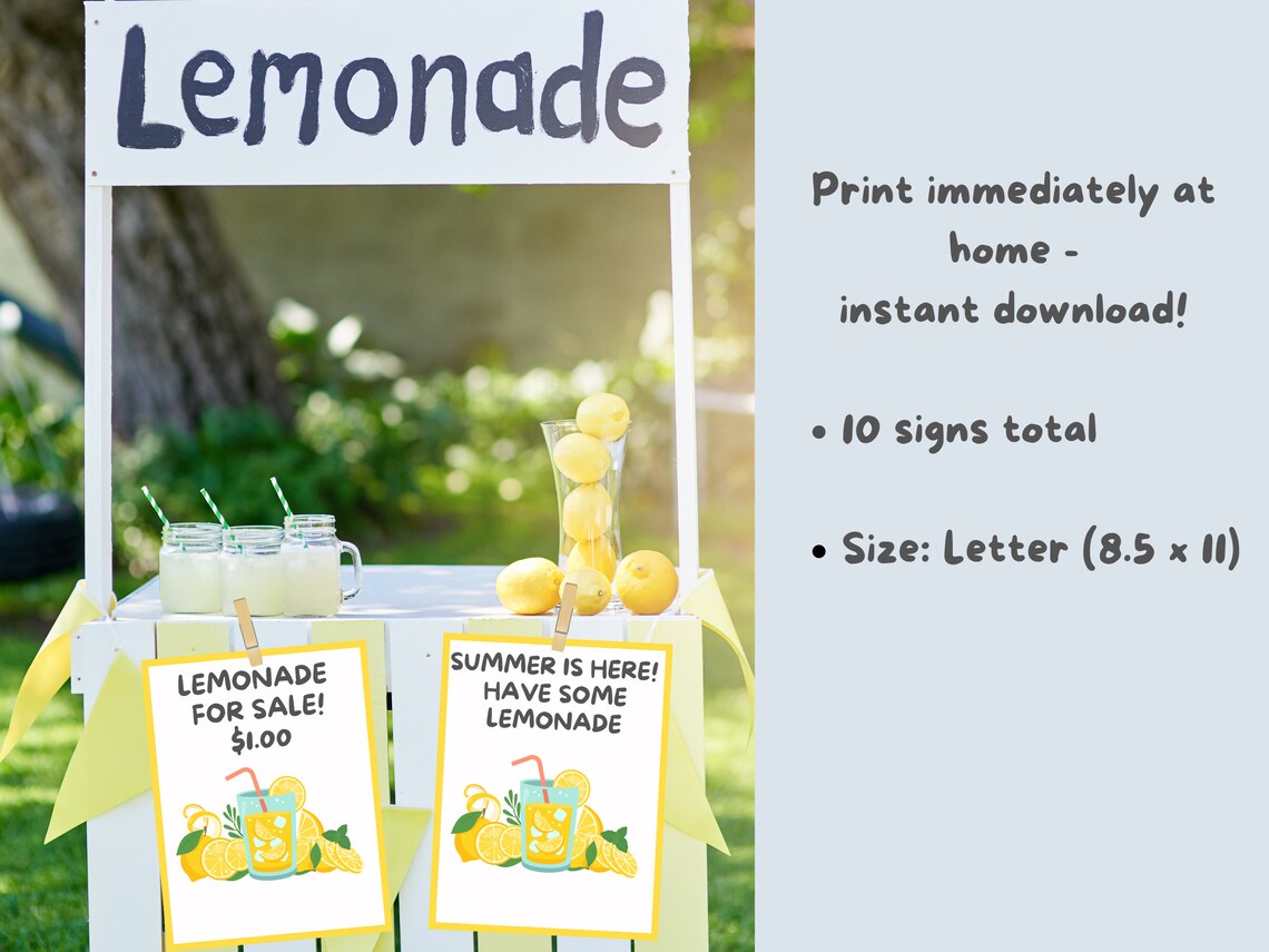 Lemonade Stand Signs, Instant Download and Print, Pretend Play, Summer ...