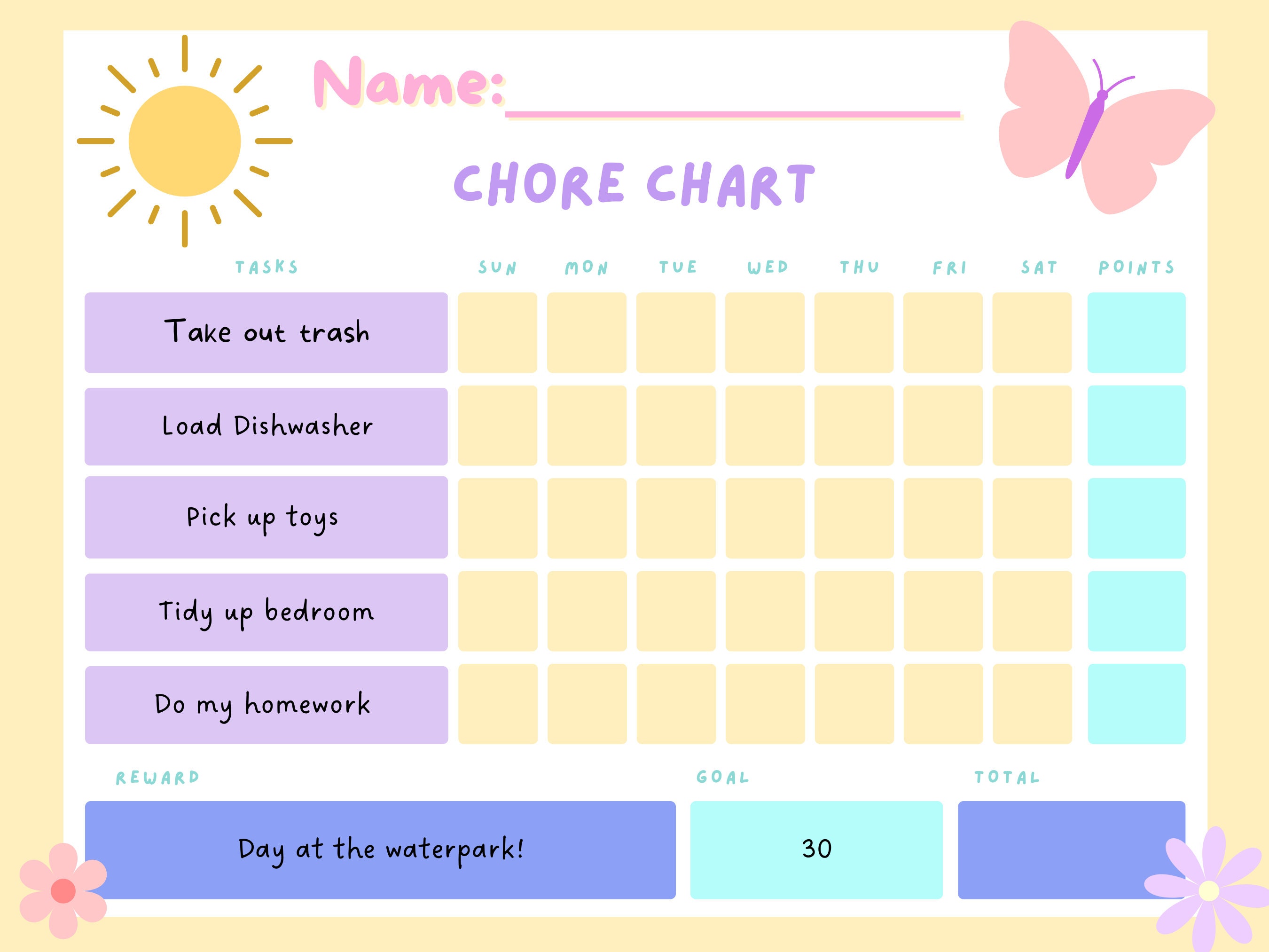 Printable Reward Chart Template