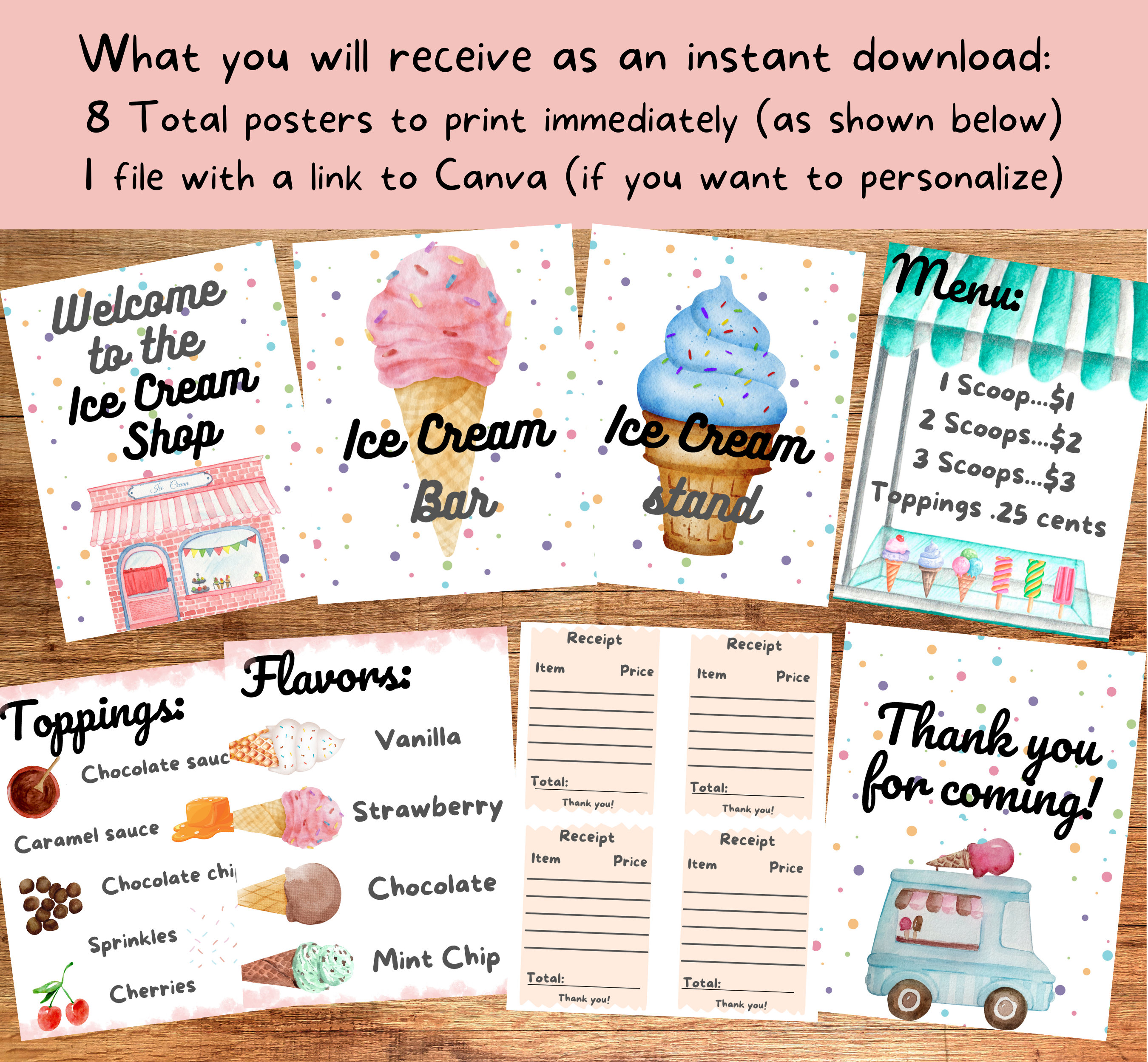 PRINTABLE Ice Cream Shop Dramatic Play Kit | Summer Activity ...
