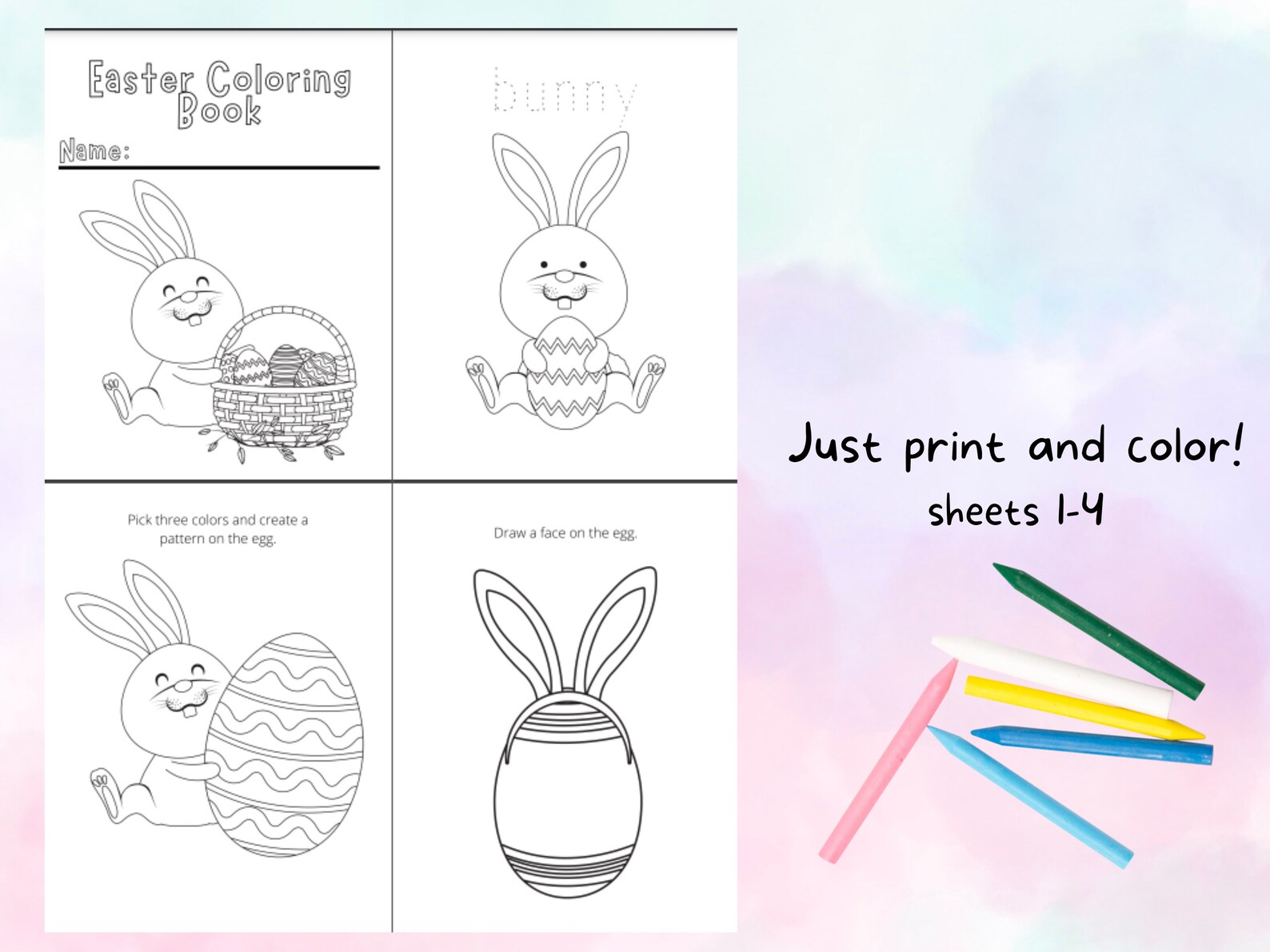 Easter Coloring Book, Kids Activity, Printable Pages (PDF) - Etsy