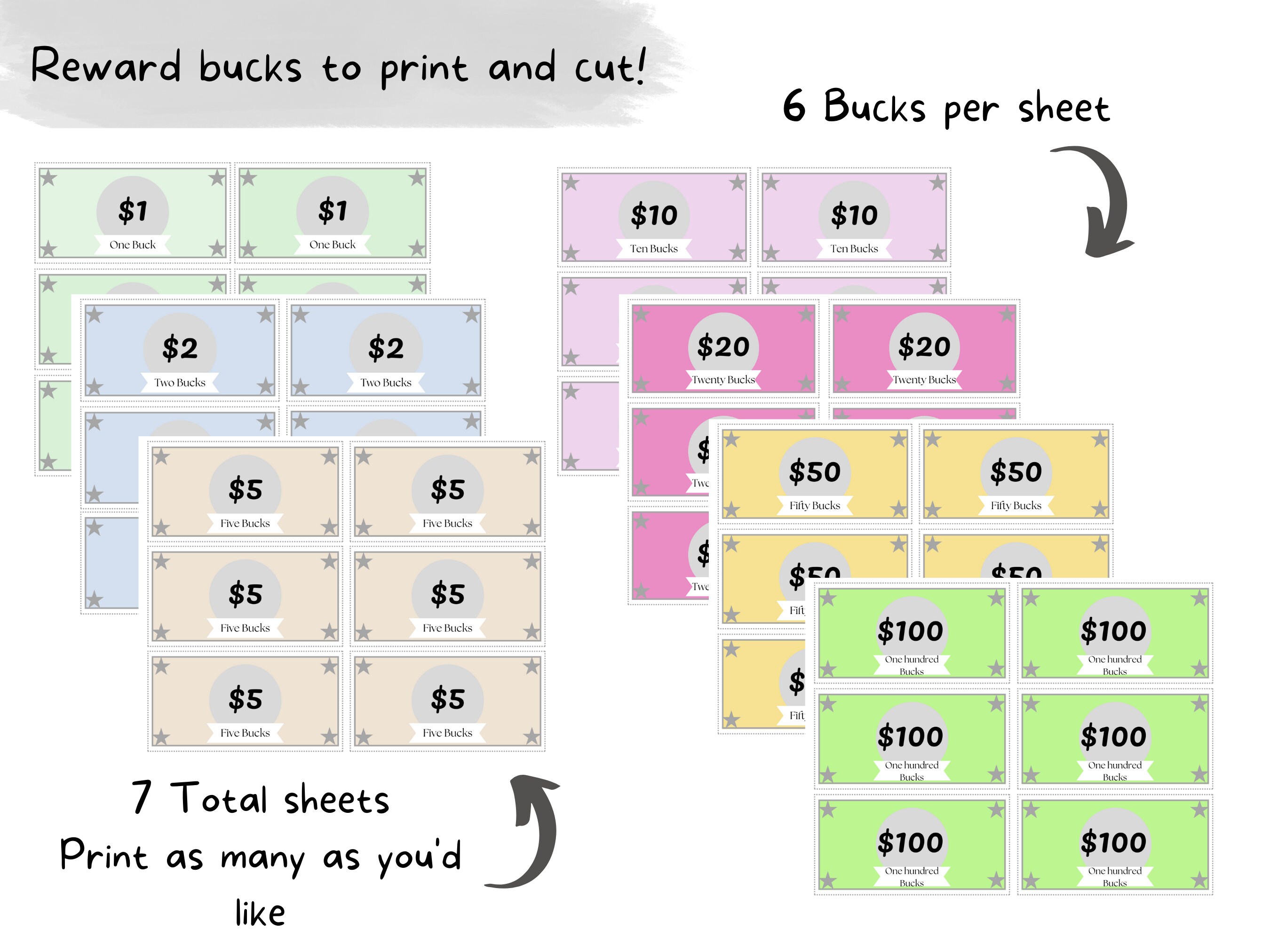 Editable Kids Reward Bucks Printable Mom Bucks, PDF Reward System for ...