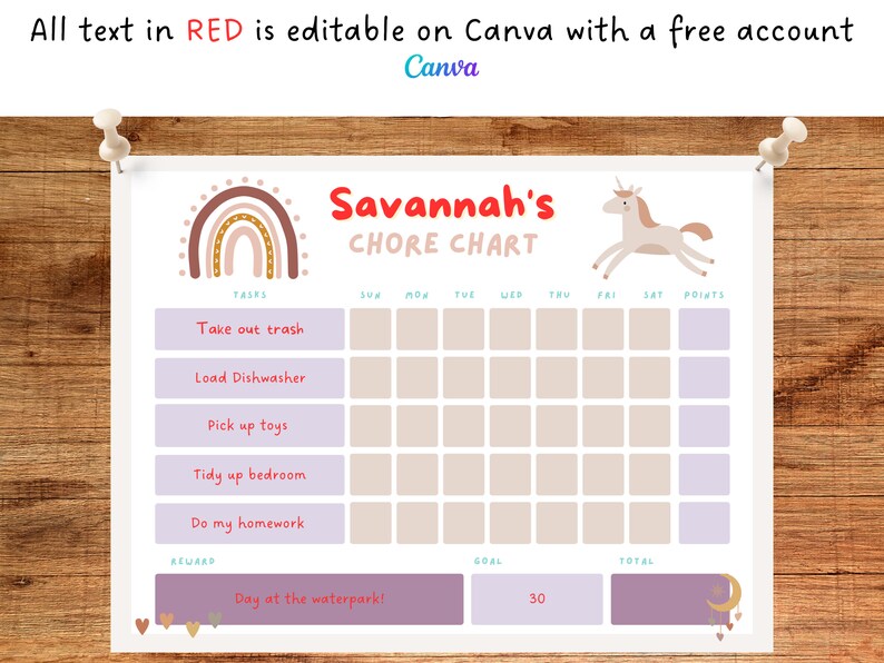 Rainbow Boho Reward Chart, Editable Chore Chart (digital Download) - Etsy