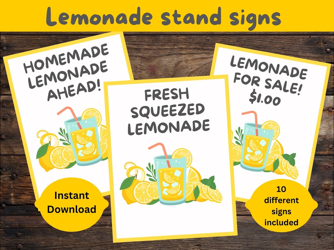 Lemonade Stand Signs, Pretend Play, Summer Activity (digital Download ...