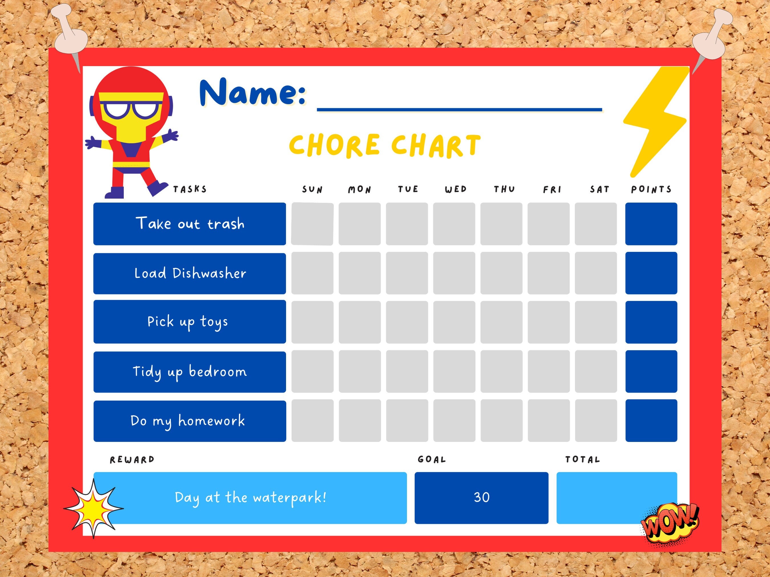 Reward Chart, Chore Chart, Behavior Chart, Boys Reward Chart, Daily ...