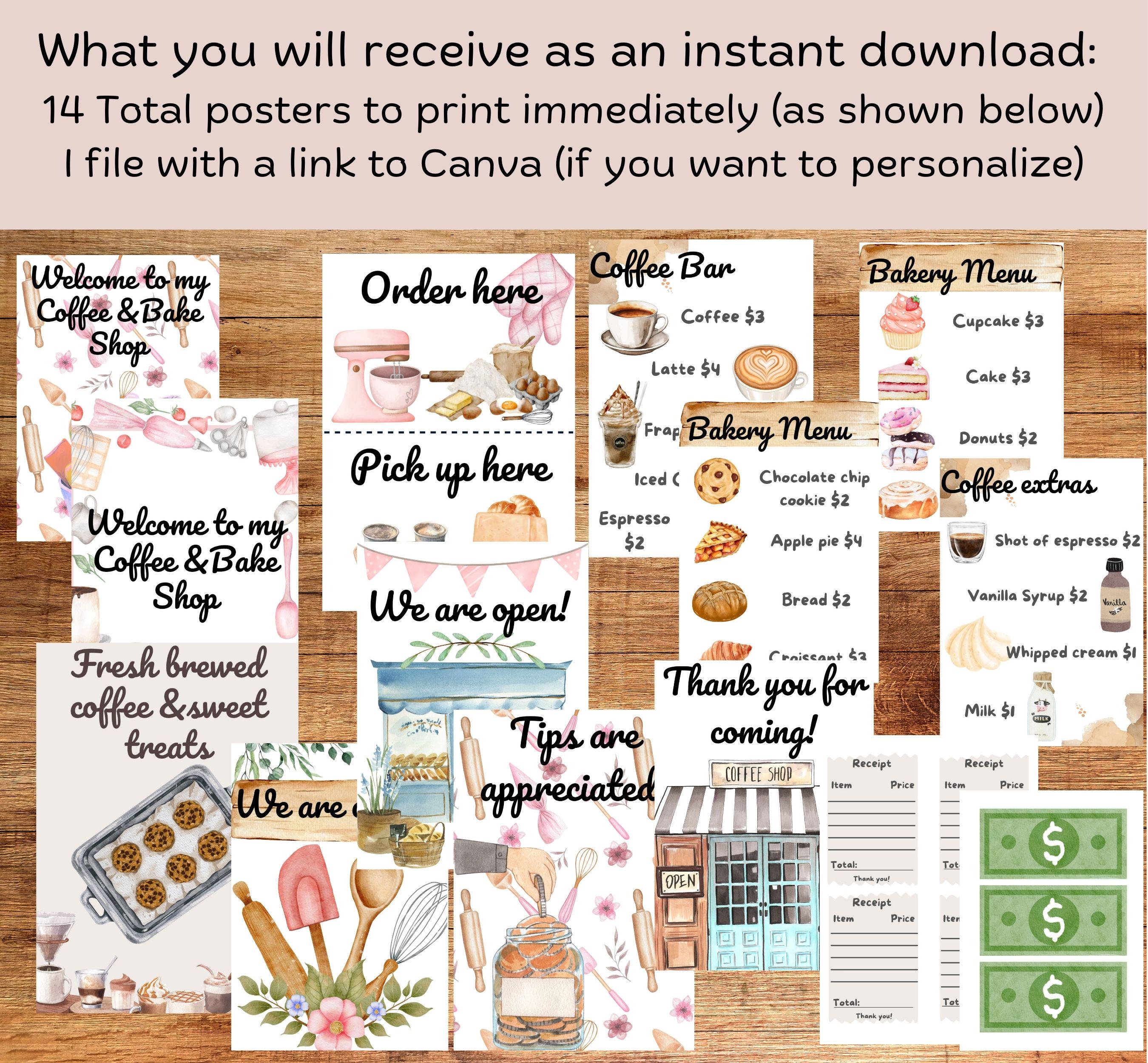 Coffee Bakery Shop Pretend Play Kit | Watercolor Printable (digital ...