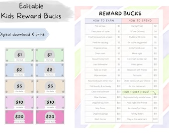 Colorful Kids Reward Bucks, Mom Bucks, PDF Reward System for Kids ...