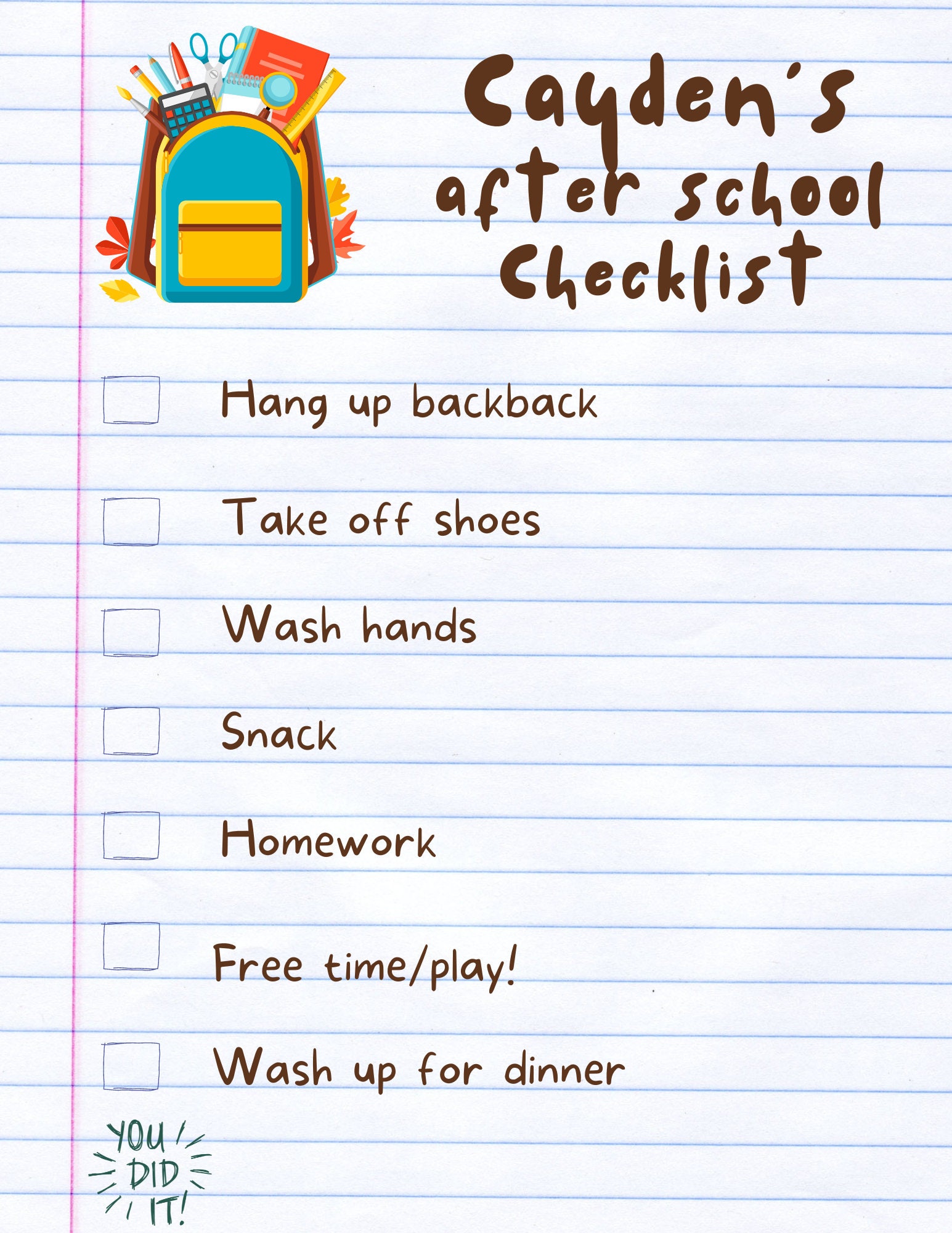 Kids Daily School Checklist Schedule Printable Editable Chore - Etsy