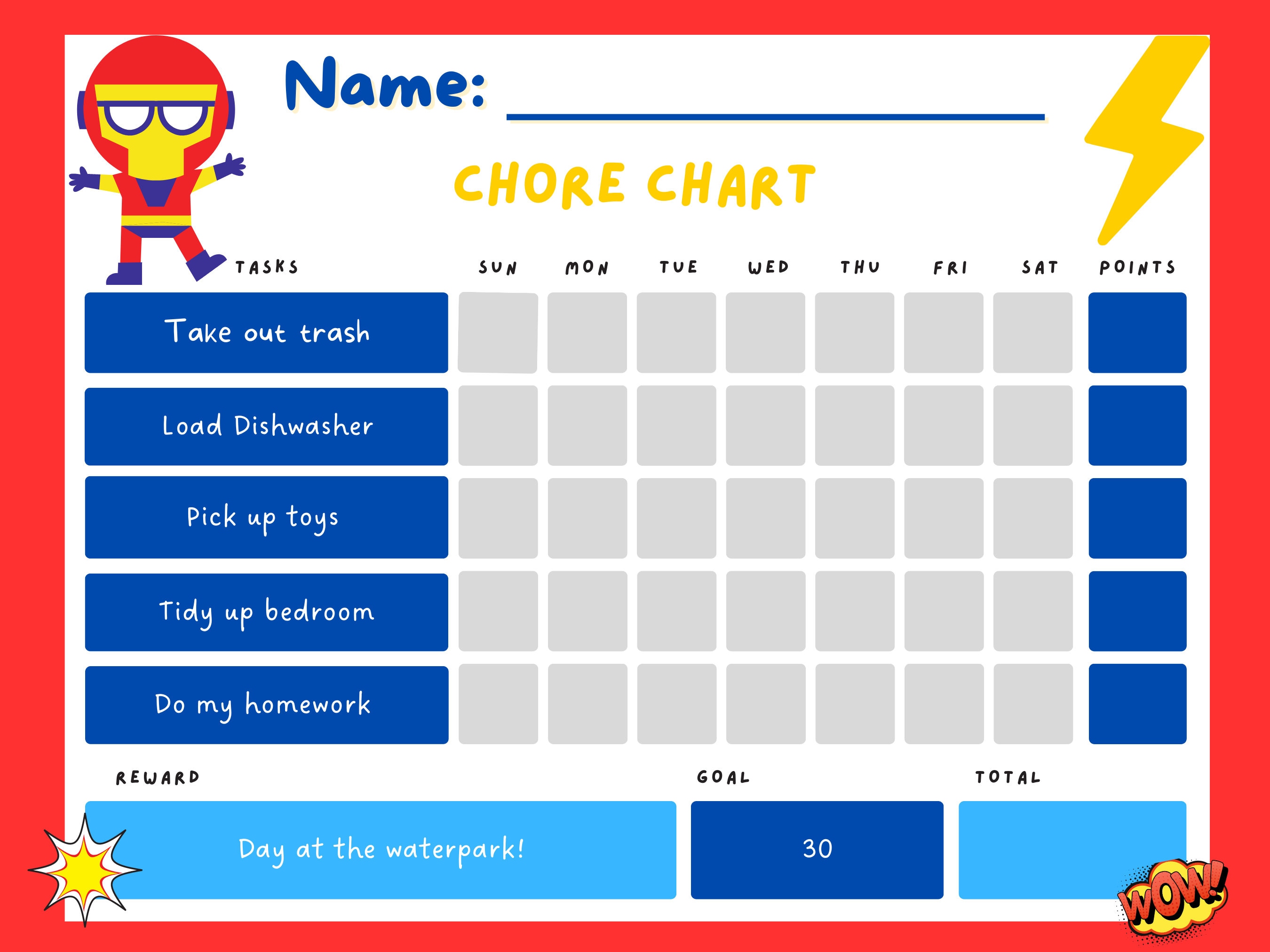 Reward Chart, Chore Chart, Behavior Chart, Boys Reward Chart, Daily ...
