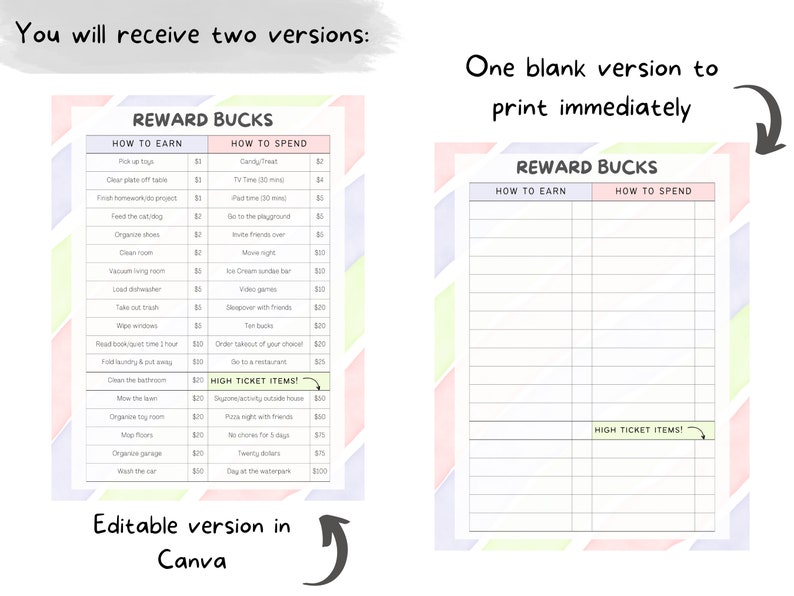 Editable Kids Reward Bucks Printable Mom Bucks, PDF Reward System for ...