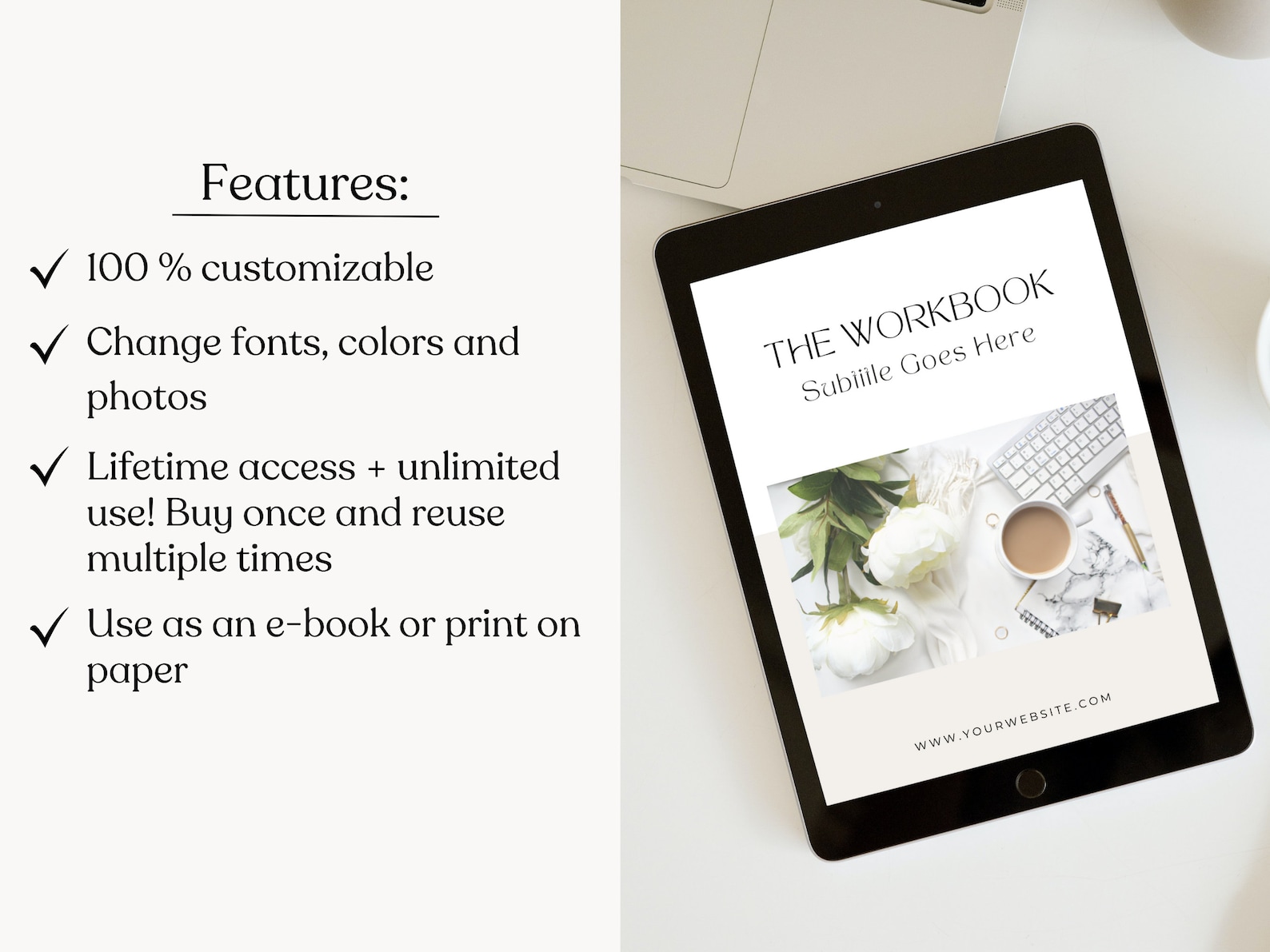 E-book Template | Editable Workbook Template | Neutral Minimalist Design | 100% Customizable E ...