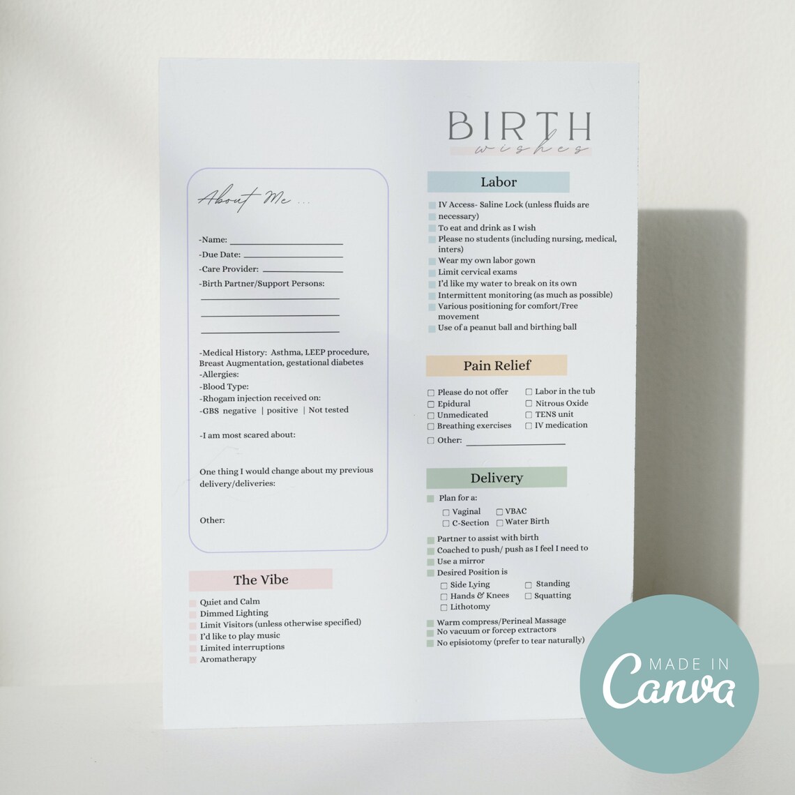 Editable Birth Plan/birth Wishes | Birth Preference Sheet | Birth Plan ...