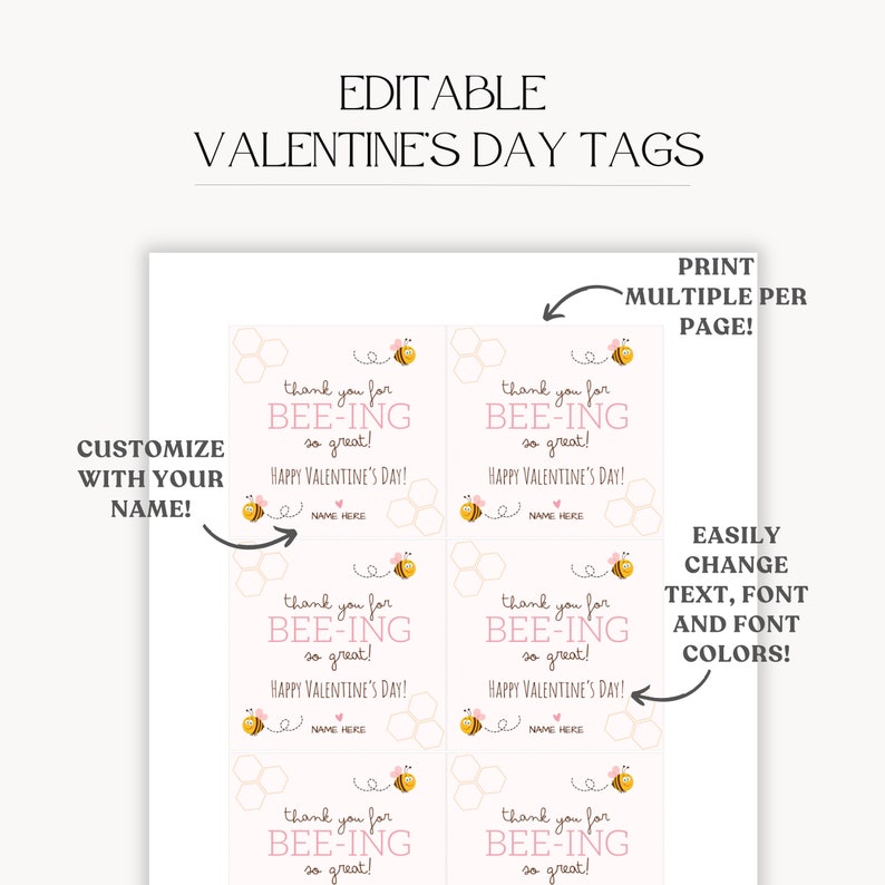 Editable Valentine's Day Favor Tag|tag for Class/daycare|kids Treats ...