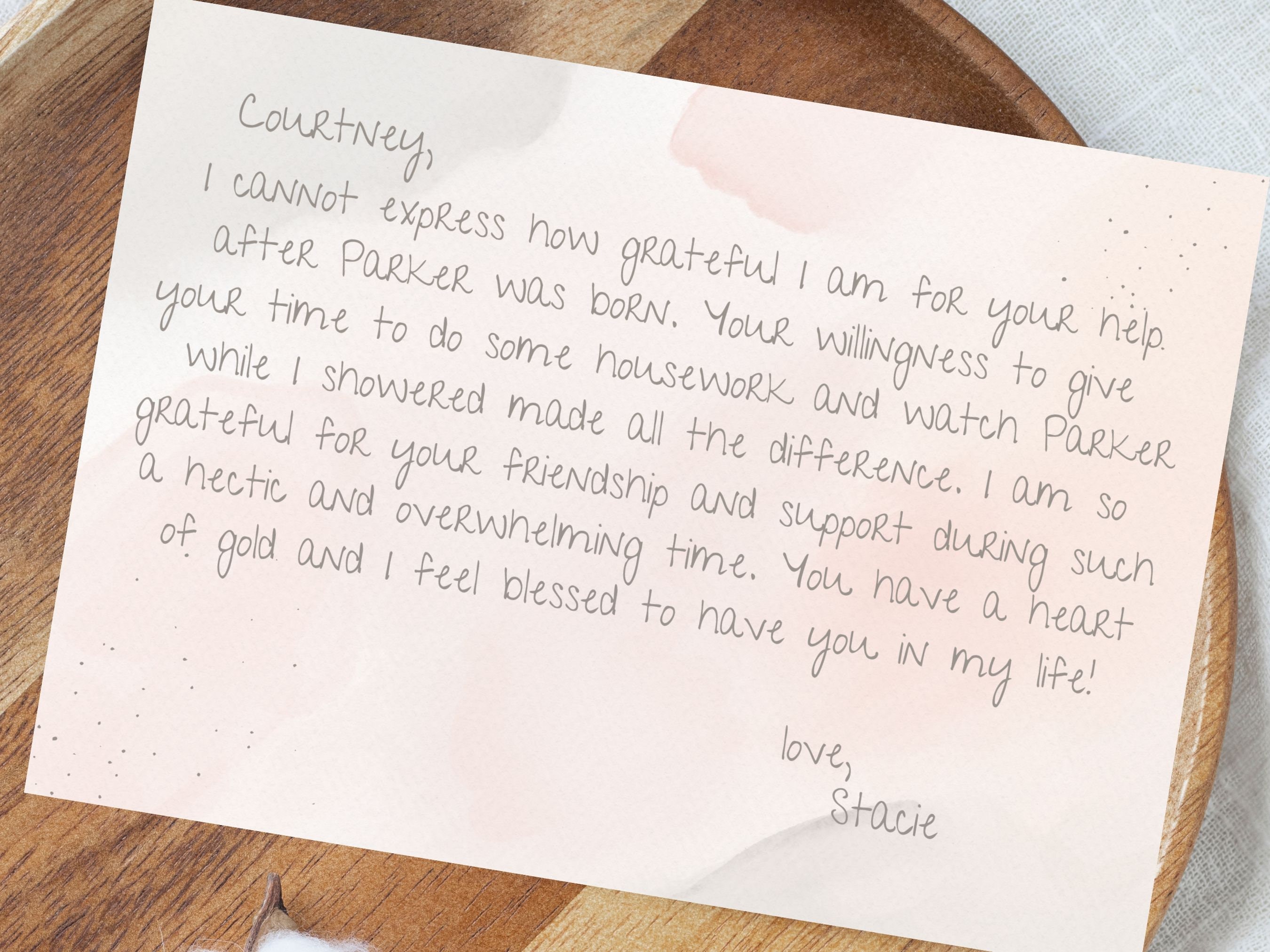 Editable Postpartum Thank You Card for Friend Thank You Card Template ...