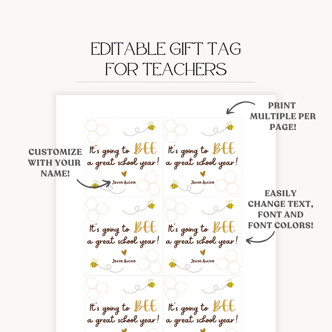 Editable Back to School Teacher Gift Tag Template | Teacher Thank You ...