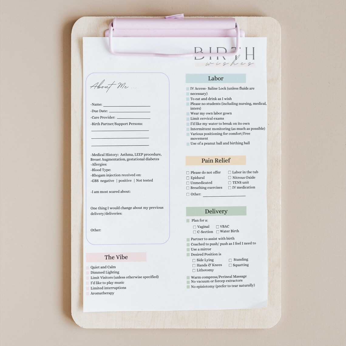 Editable Birth Plan/birth Wishes Birth Preference Sheet Birth Plan ...