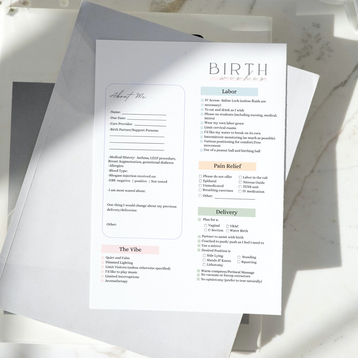 Editable Birth Plan/birth Wishes | Birth Preference Sheet | Birth Plan ...
