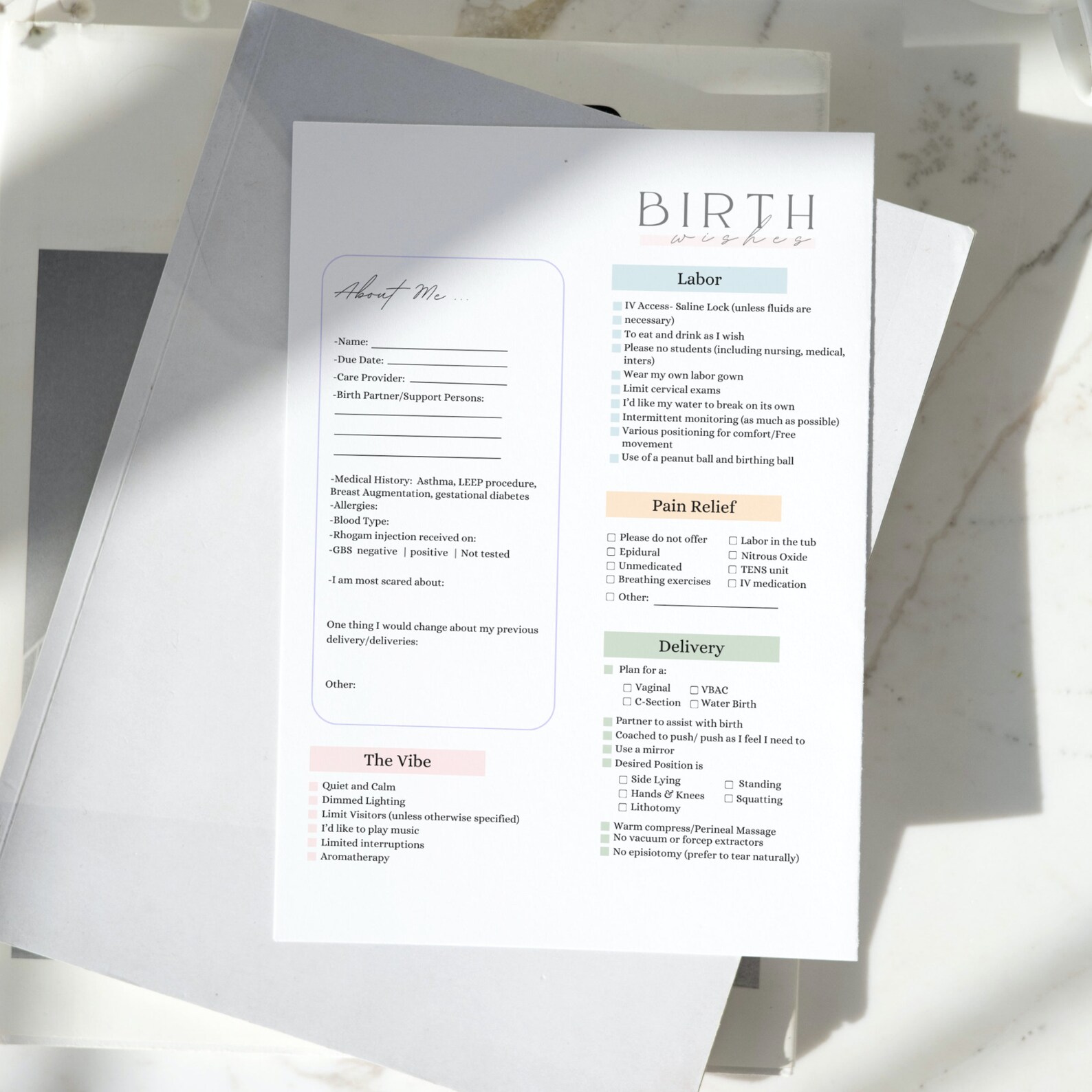 Editable Birth Plan/birth Wishes | Birth Preference Sheet | Birth Plan ...